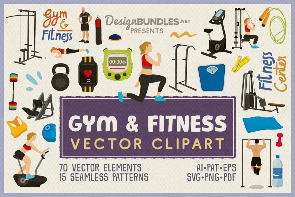 Gym & Fitness Vector Clipart And Seamless Pattern – MasterBundles