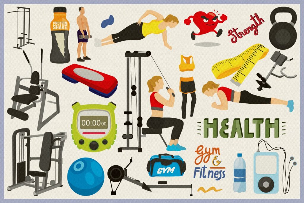 Gym & Fitness Vector Clipart And Seamless Pattern – MasterBundles