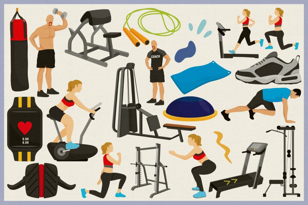Gym & Fitness Vector Clipart And Seamless Pattern – MasterBundles