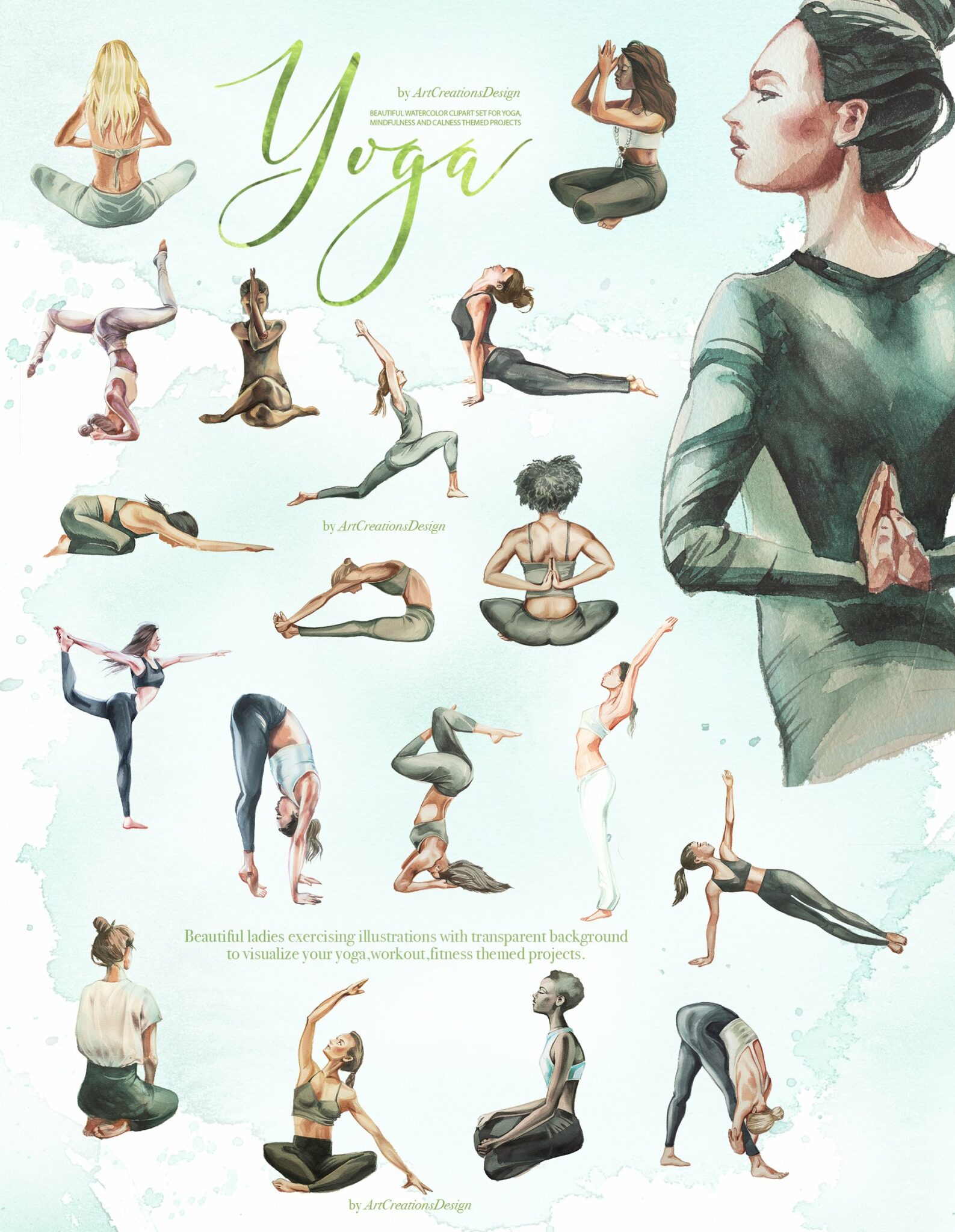 Watercolor Yoga Clipart Set – MasterBundles