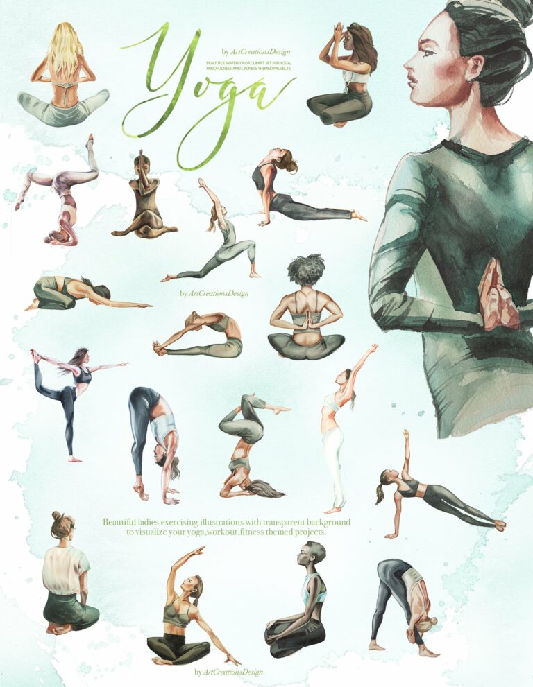 Watercolor Yoga Clipart Set – MasterBundles