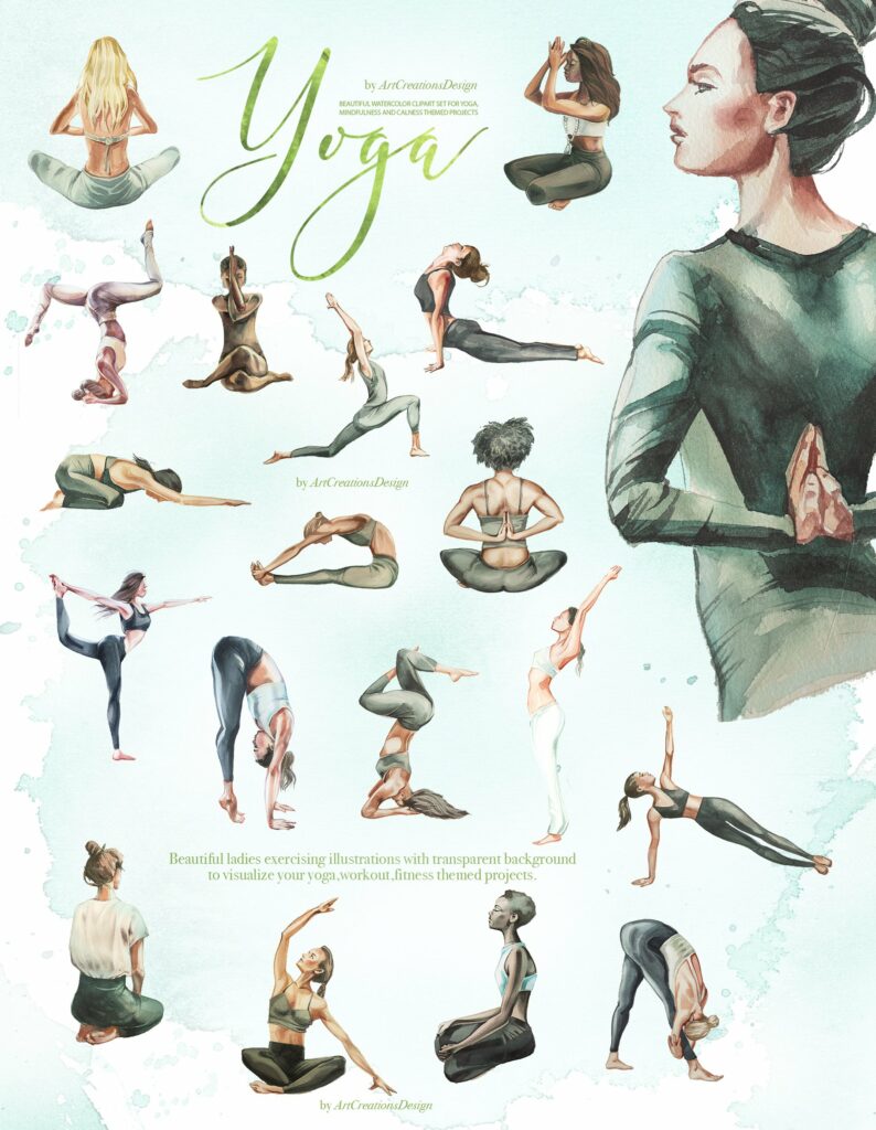 Watercolor Yoga Clipart Set – MasterBundles