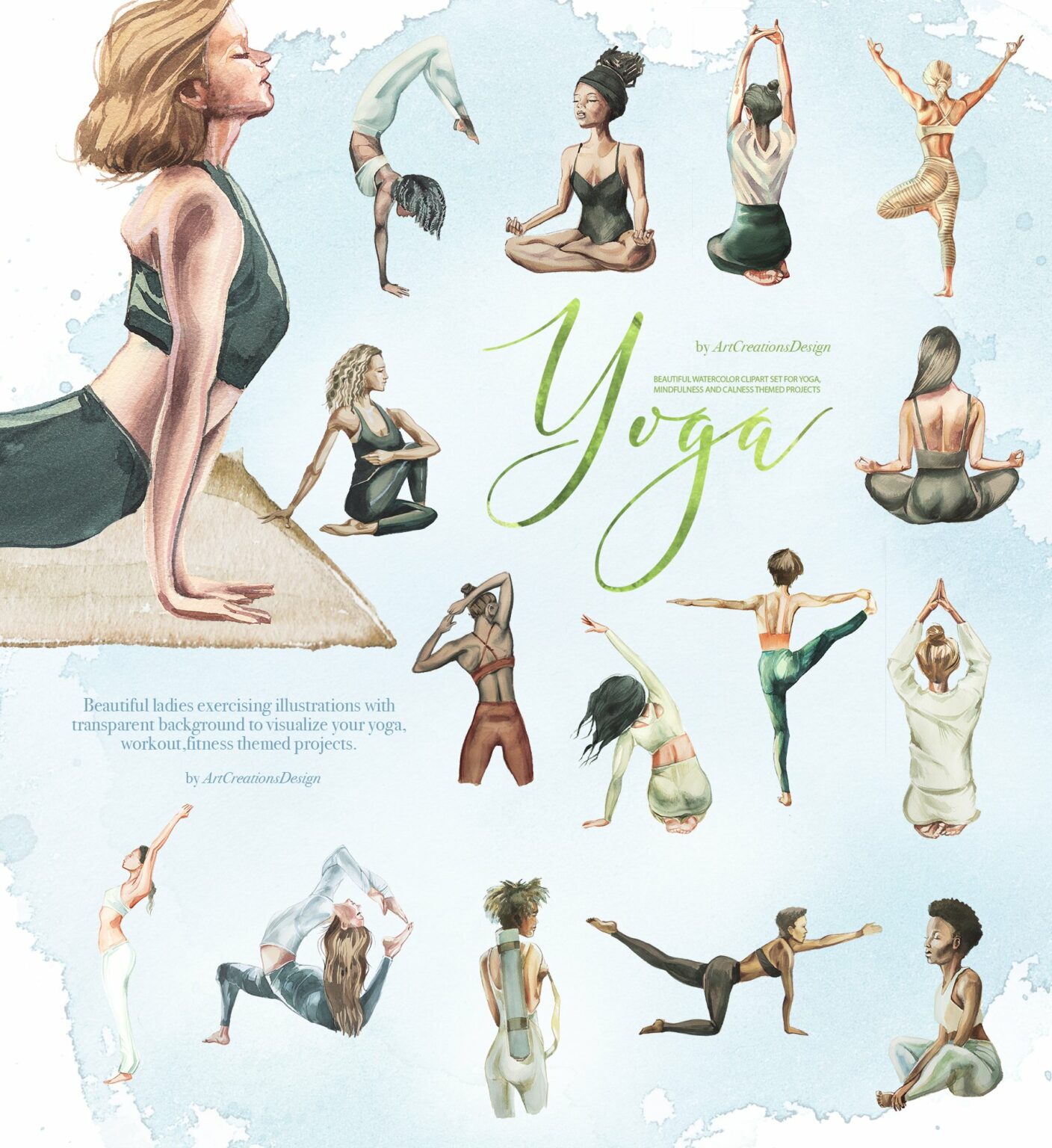Watercolor Yoga Clipart Set – MasterBundles