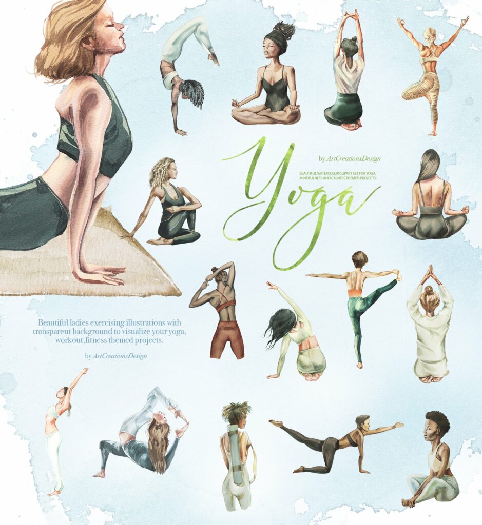Watercolor Yoga Clipart Set – MasterBundles