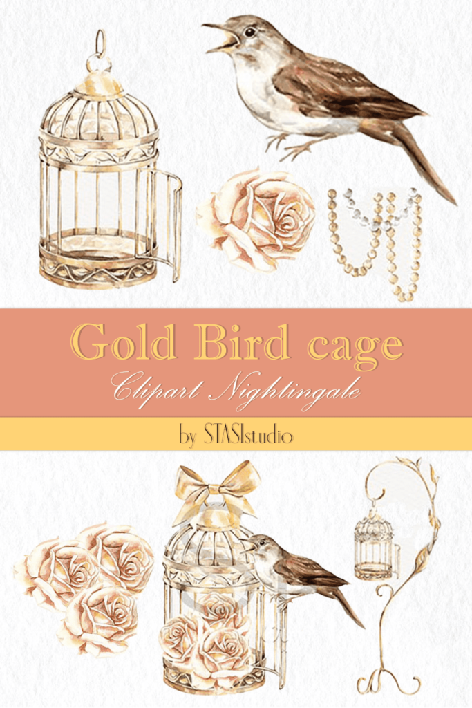 Gold Bird cage Clipart Nightingale – MasterBundles