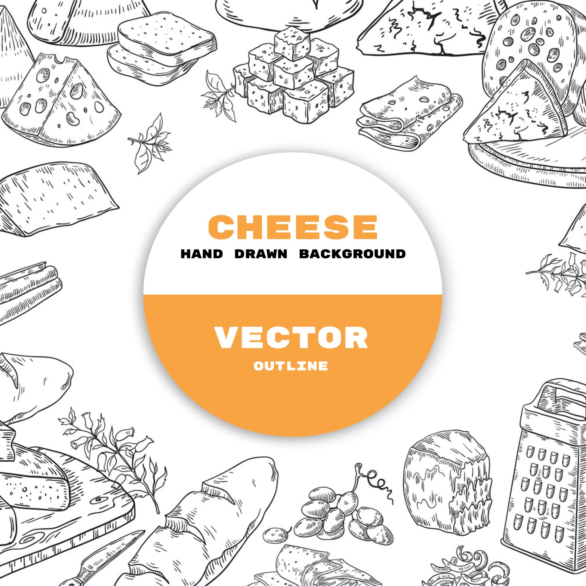 Hand Drawn Cheese. Doodle Appetizers And Food Slices, Differ ...