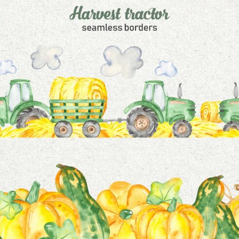 Harvest Tractor Watercolor Clipart | Master Bundles