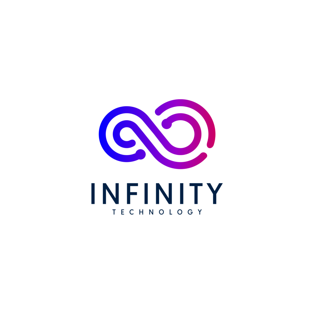 Infinity tech logo with line art style and business card design template outline color gradient ...