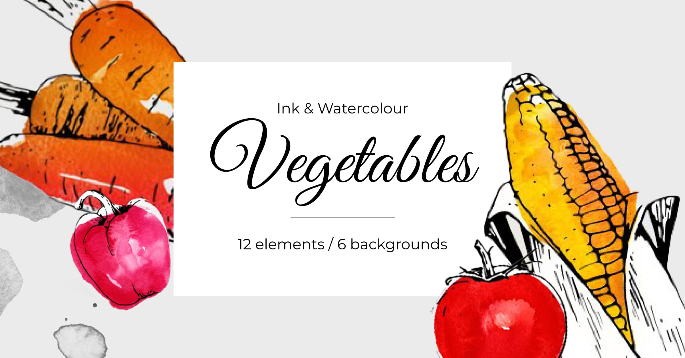 Ink & Watercolour Vegetables – MasterBundles
