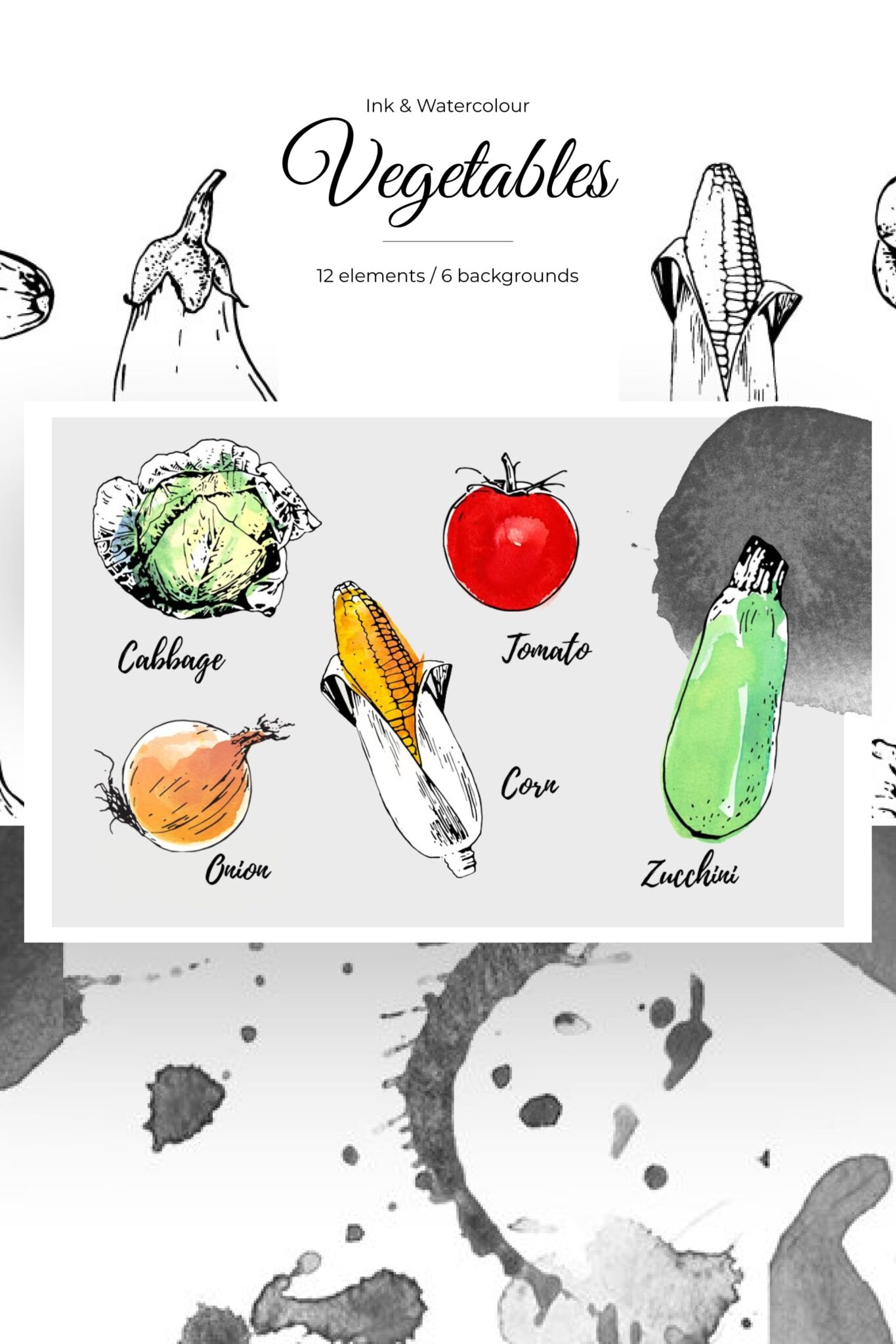 Ink & Watercolour Vegetables – MasterBundles
