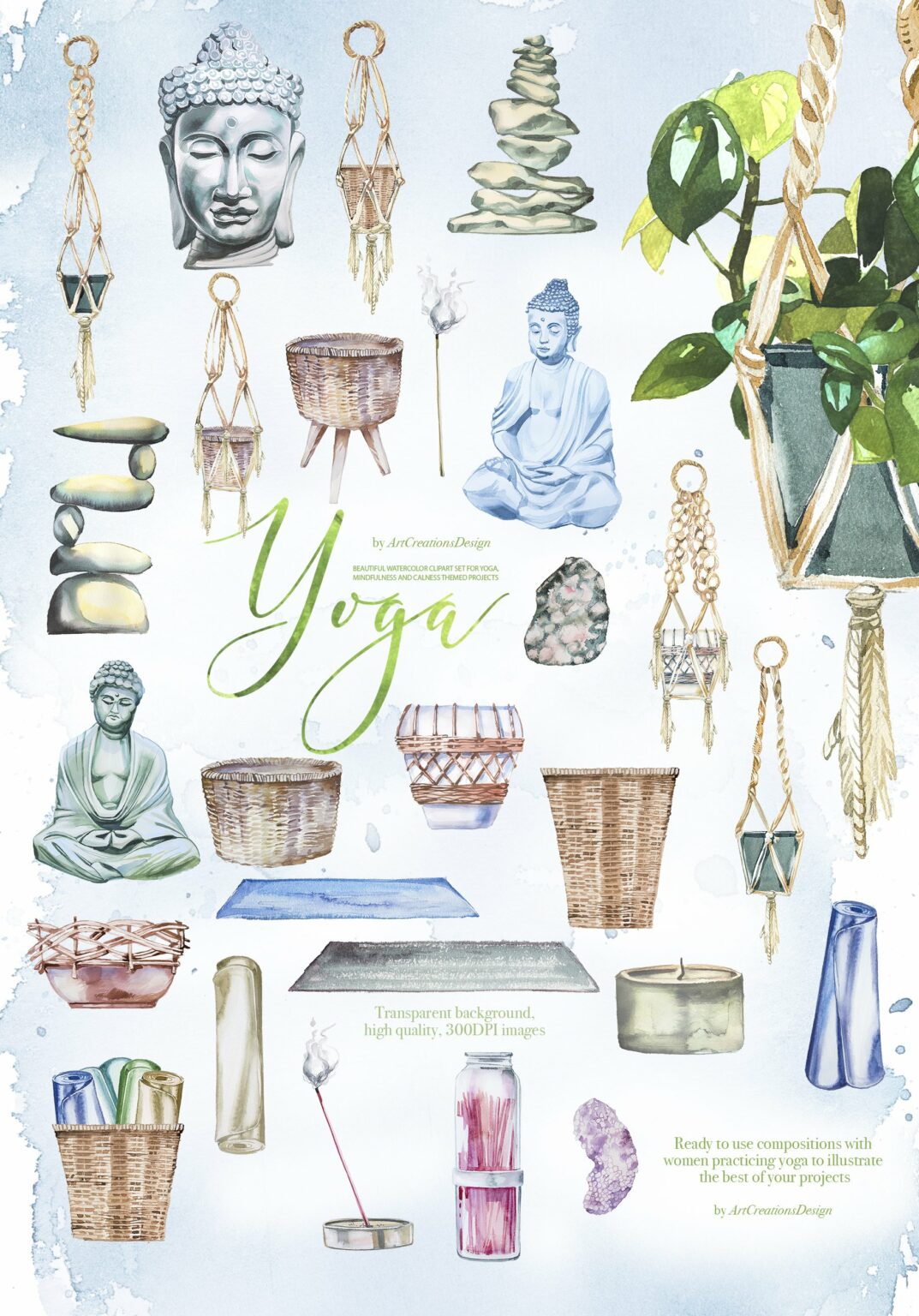 Watercolor Yoga Clipart Set – MasterBundles