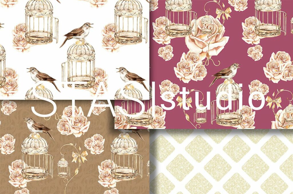 Watercolor Nightingale Patterns – MasterBundles