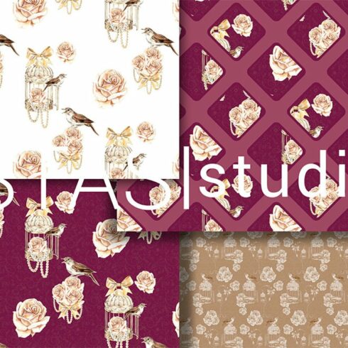 Watercolor Nightingale Patterns | Master Bundles