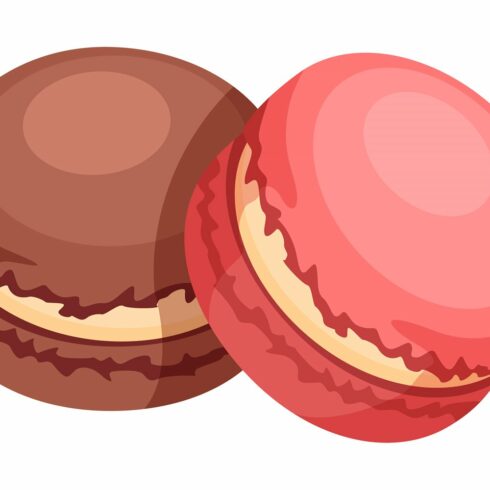 Macarons In Cartoon Style. Pink And Chocolate French Almond | Master ...