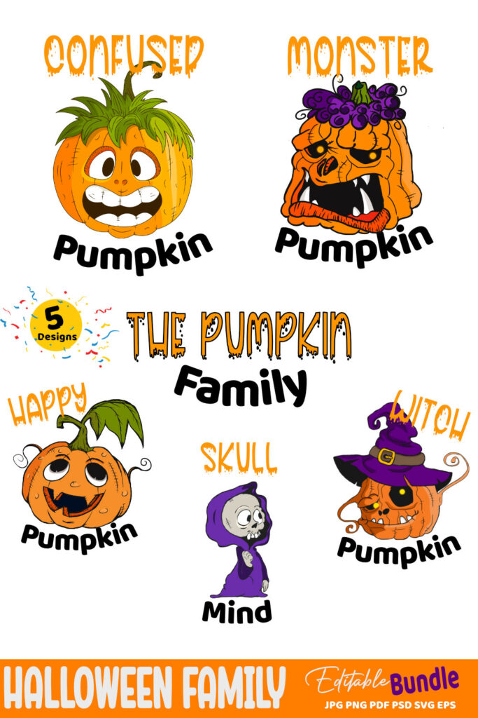 Halloween Pumpkin Bundle - 5 Designs - MasterBundles