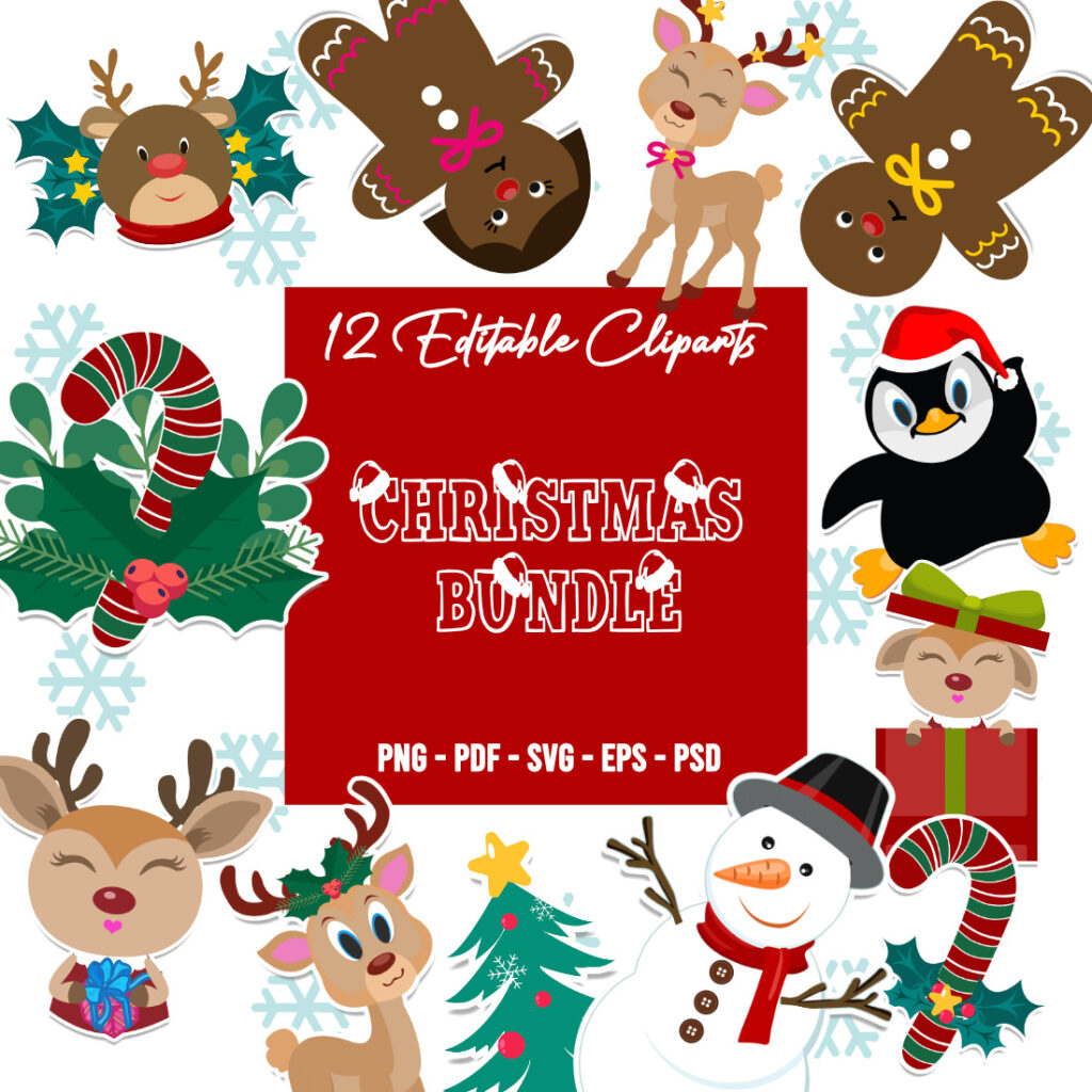 Christmas Bundle - 12 Editable Cliparts - MasterBundles