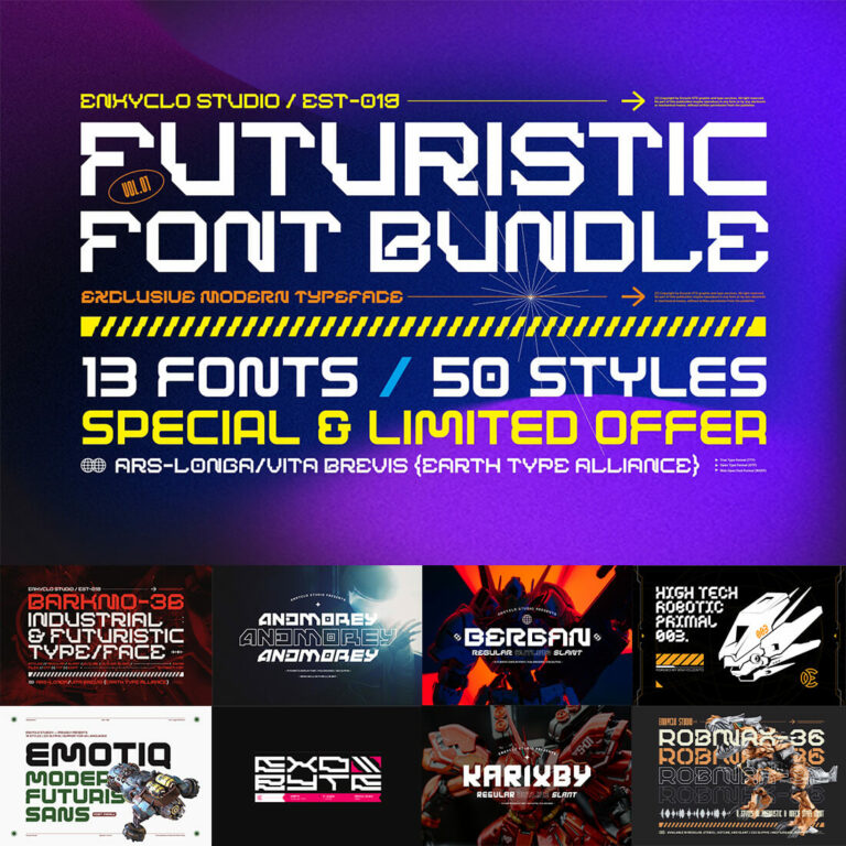 Futuristic Font Bundle [Vol. 01] - 13 Font & 50 Styles - MasterBundles