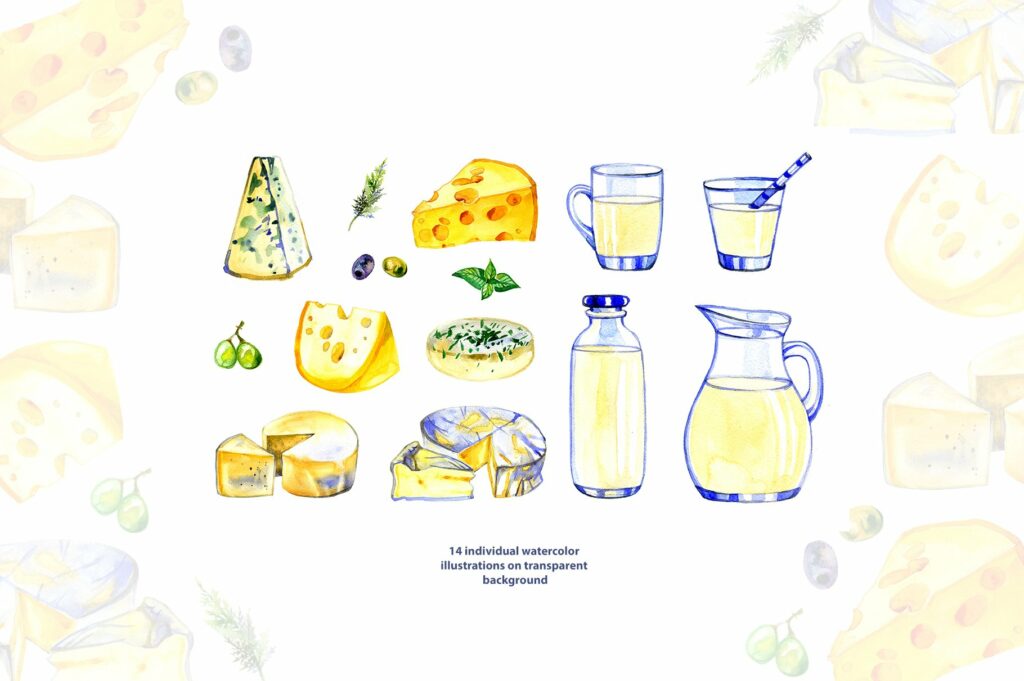 Milk And Cheese - Watercolor Clipart – MasterBundles