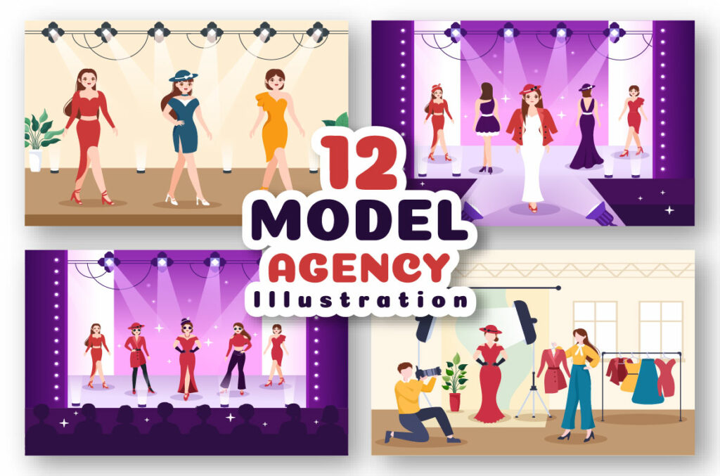 12 Professional Model Cartoon Illustration - MasterBundles