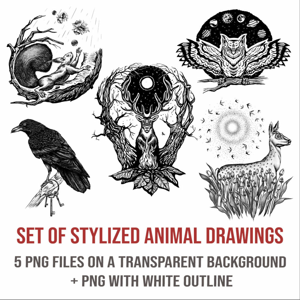 Set of stylized animal drawings - MasterBundles