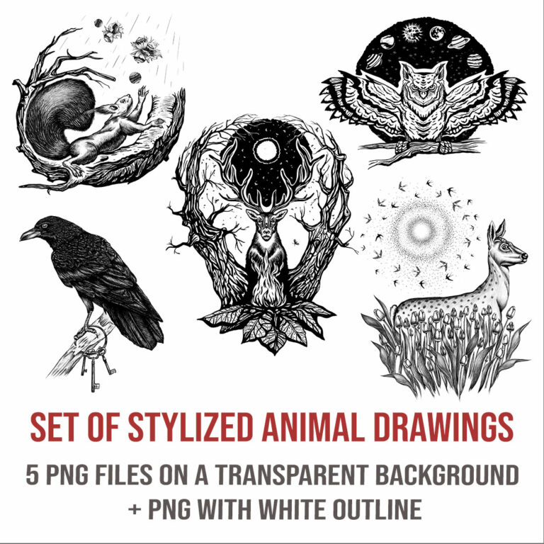 Set of stylized animal drawings - MasterBundles