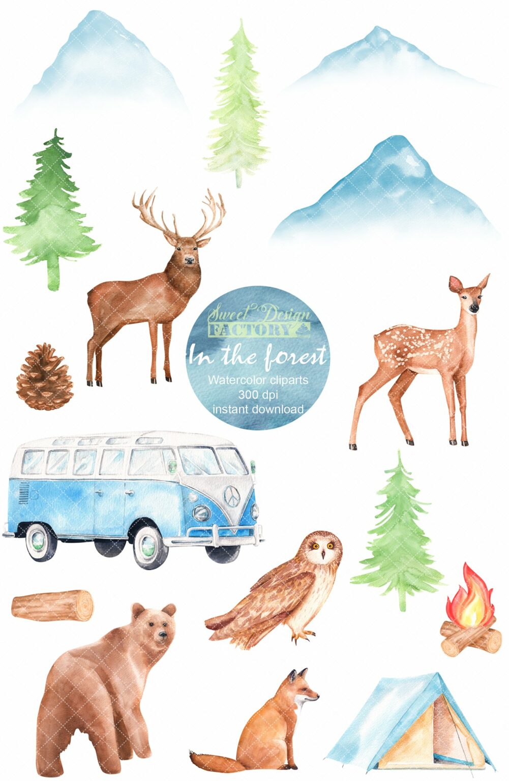 Watercolor Forest Camper Cliparts – MasterBundles