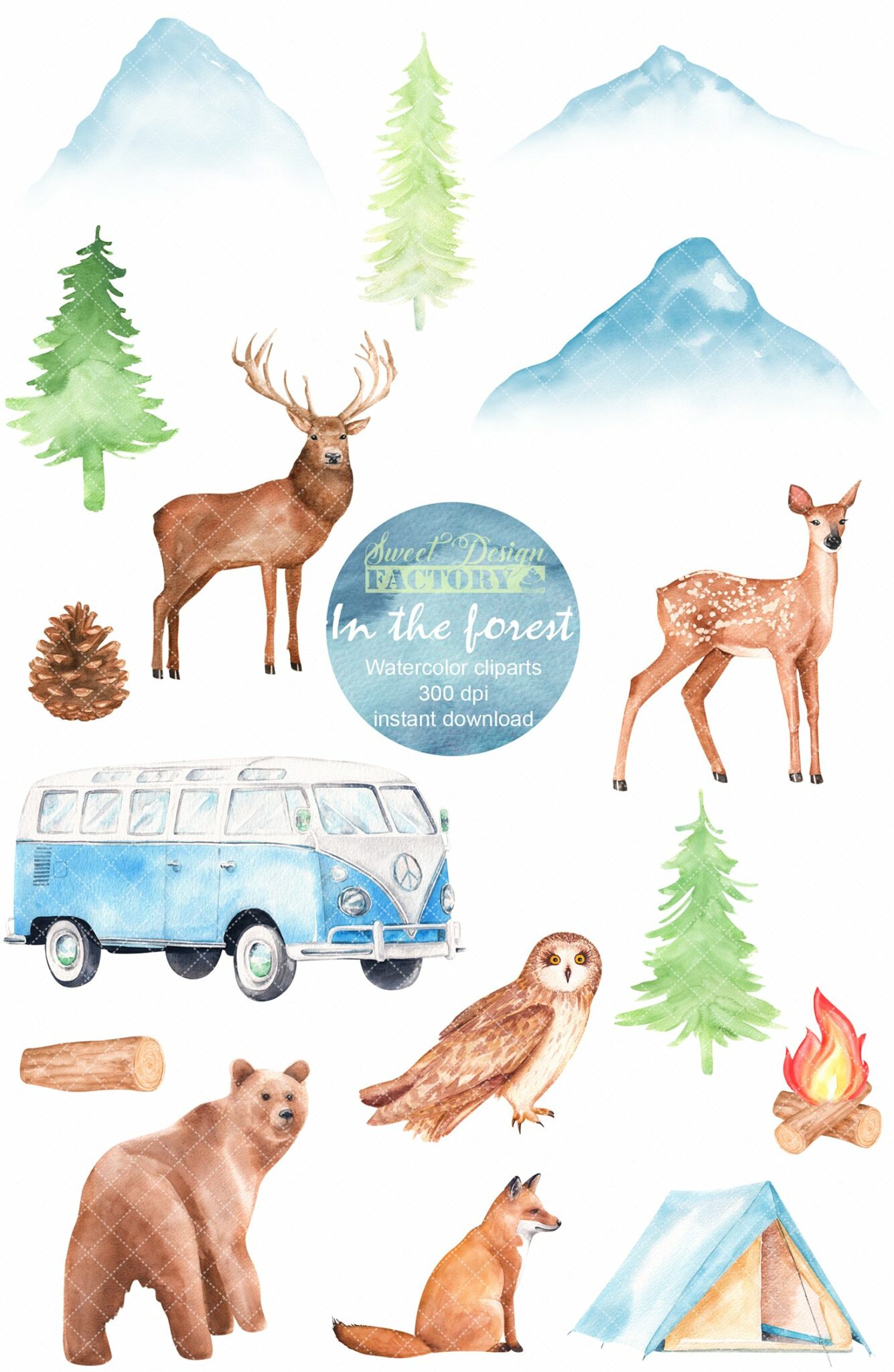 Watercolor Forest Camper Cliparts – MasterBundles