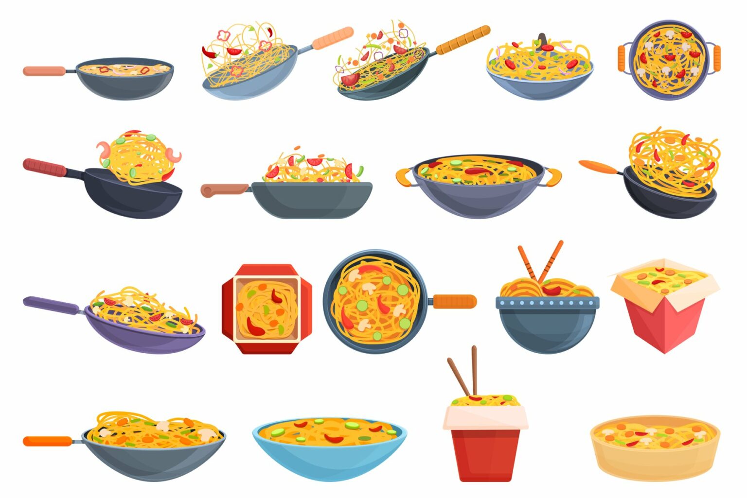 Wok Menu Icons Set, Cartoon Style – MasterBundles