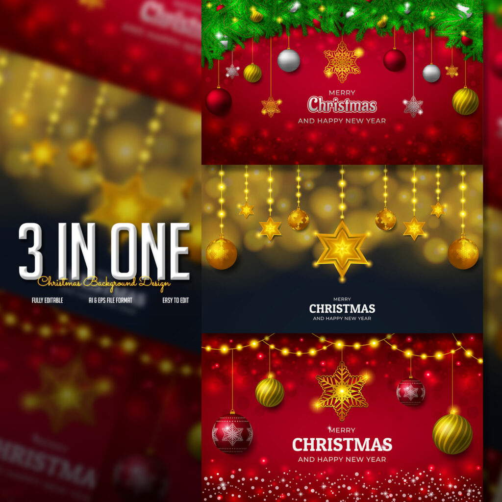 3 In One Christmas Background Design With Abstract Elements Only In $3 ...