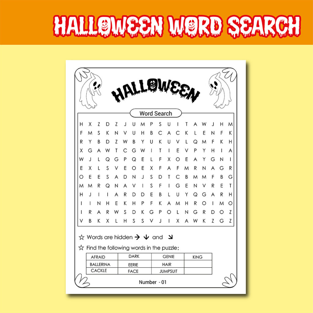 25 Pages Halloween Word Search Puzzle Activity Book - MasterBundles