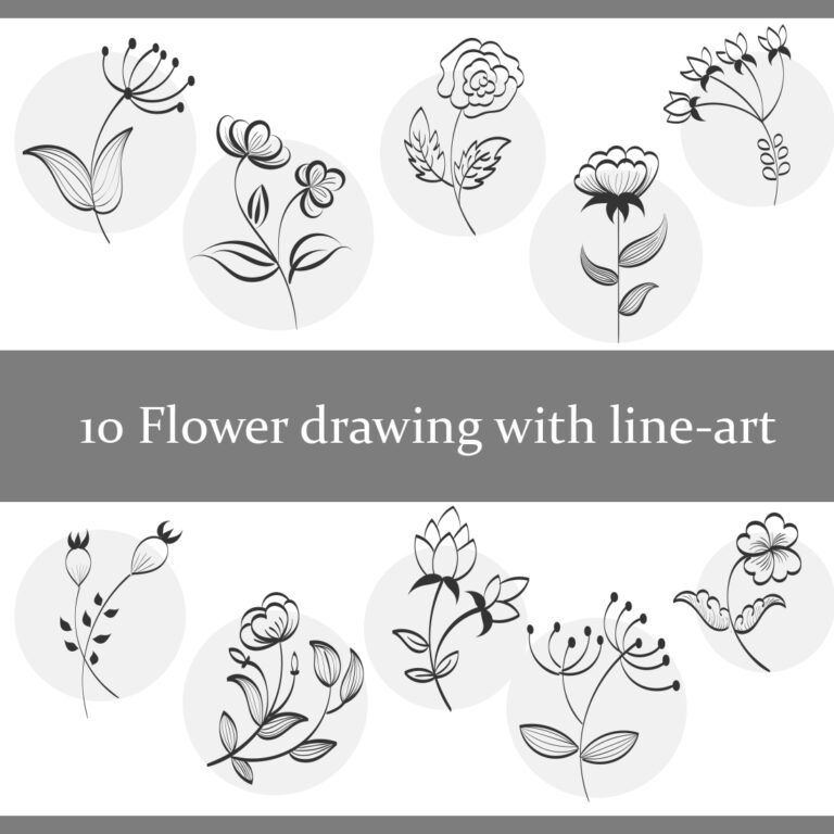 10 Flower drawing with line-art - Only $8 - MasterBundles