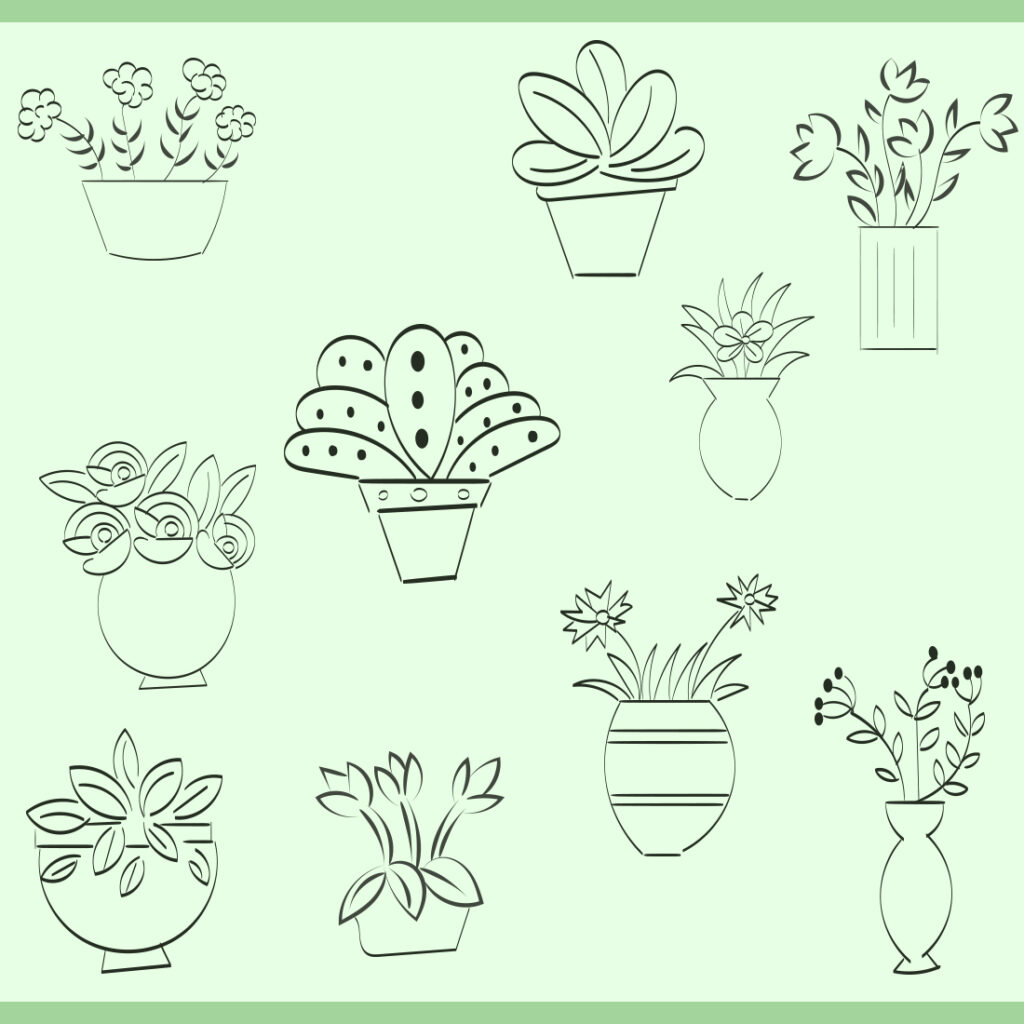 Hand Drawn Pot with Plants - MasterBundles