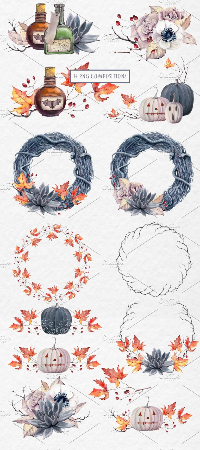 Watercolor Boo Halloween Set – MasterBundles