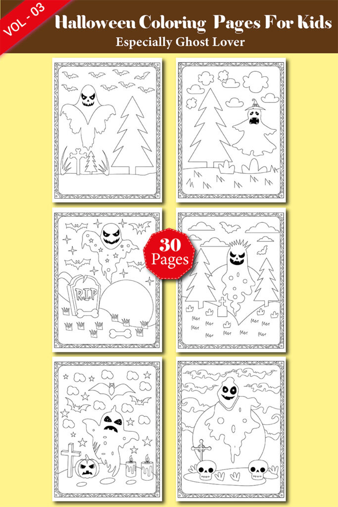 30 Pages Halloween Ghost Coloring Book - MasterBundles
