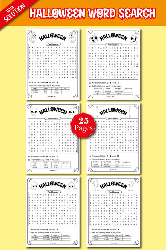 25 Pages Halloween Word Search Puzzle Activity Book - MasterBundles
