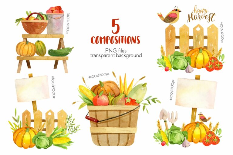 Watercolor Autumn Harvest Clip Art – MasterBundles