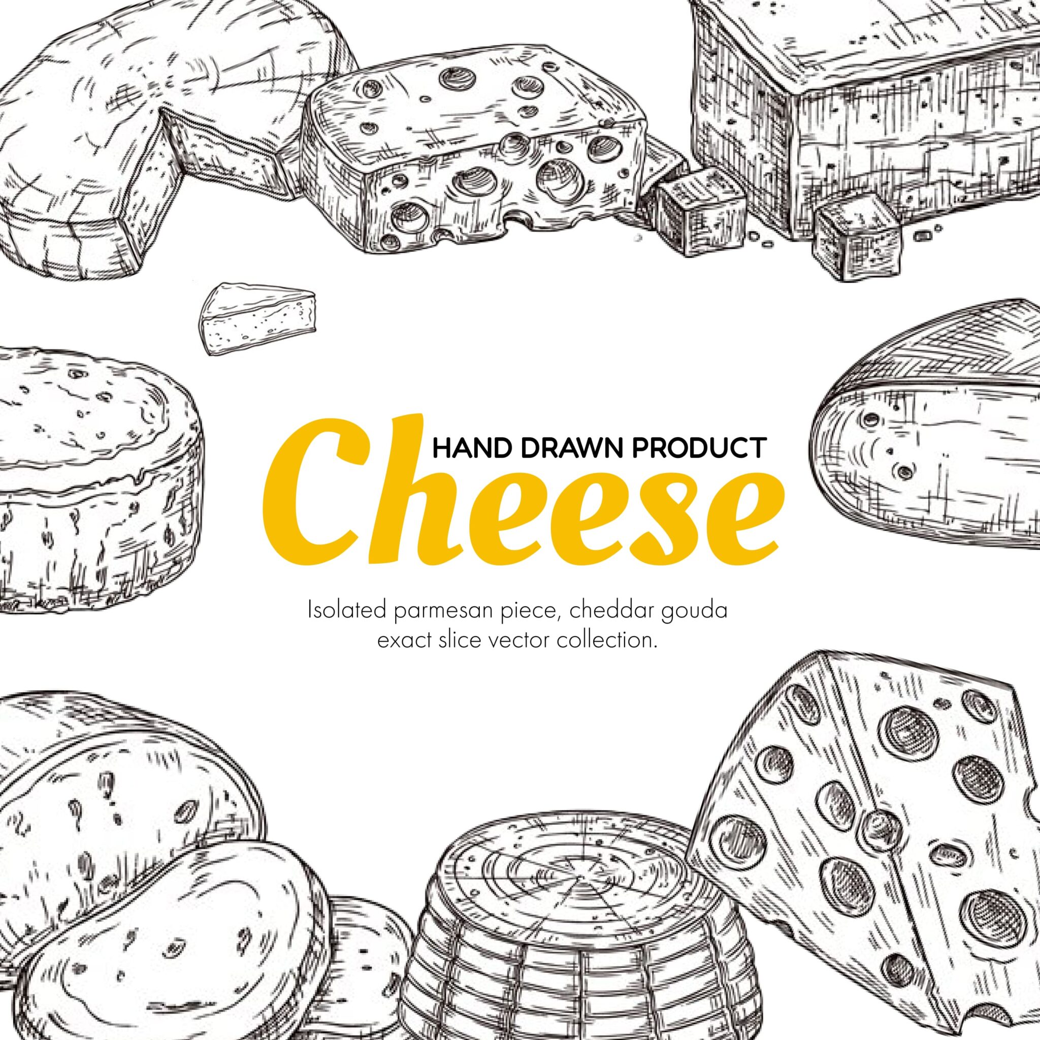 Sketch Cheese. Hand Drawn Product, Holland Tasty Dairy Cuisi ...