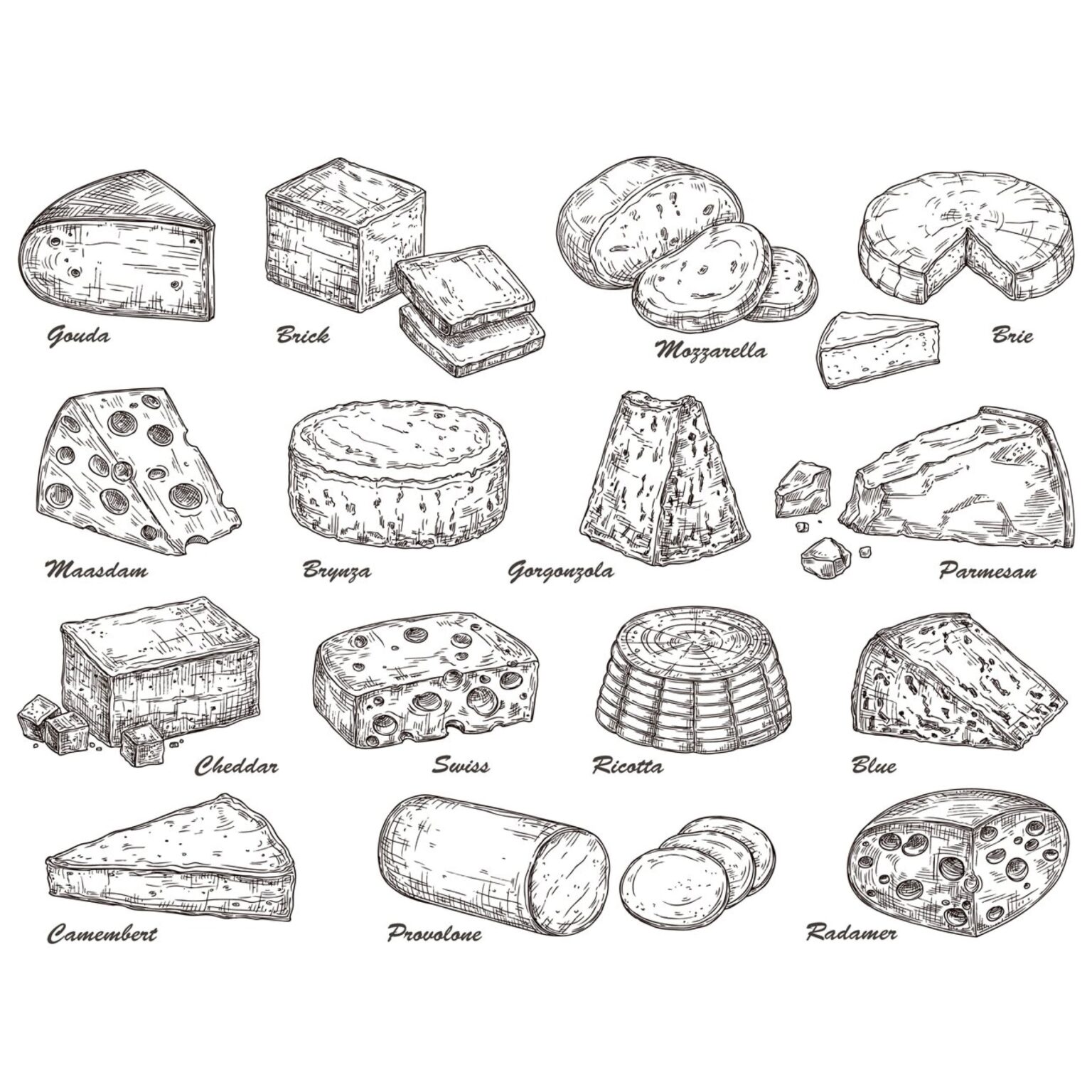 Sketch Cheese. Hand Drawn Product, Holland Tasty Dairy Cuisi ...
