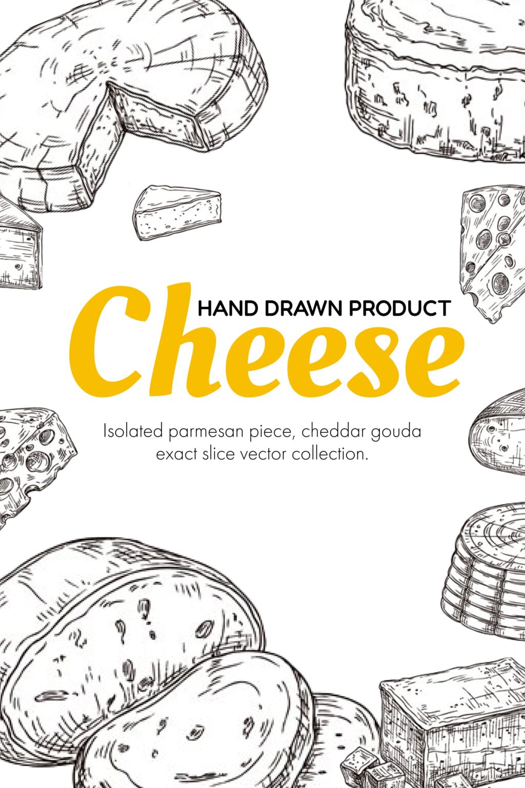 Sketch Cheese. Hand Drawn Product, Holland Tasty Dairy Cuisi ...