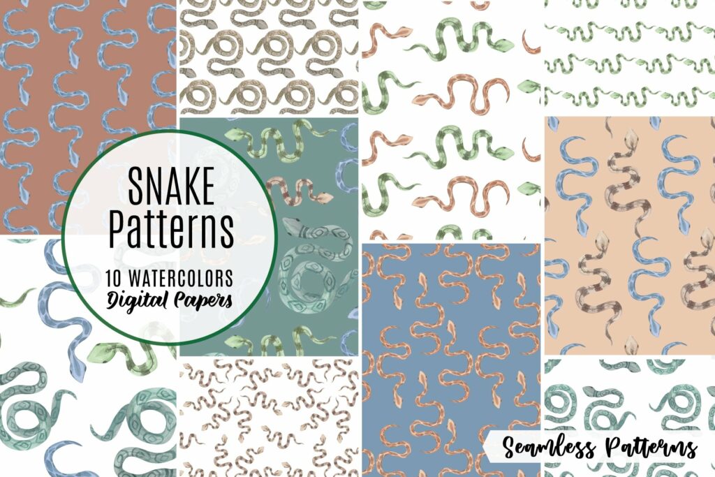 Snake Watercolor Patterns Seamless Snakes Reptile – MasterBundles