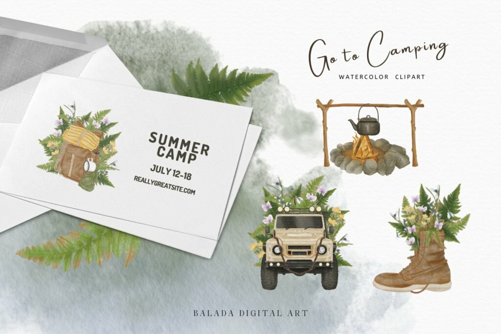 Watercolor vintage Camping Clipart – MasterBundles