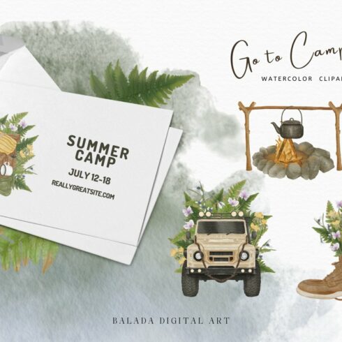 Watercolor vintage Camping Clipart | Master Bundles