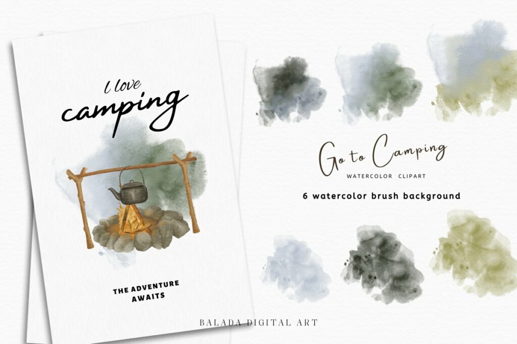 Watercolor vintage Camping Clipart – MasterBundles