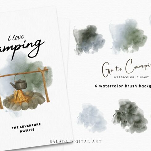 Watercolor vintage Camping Clipart | Master Bundles