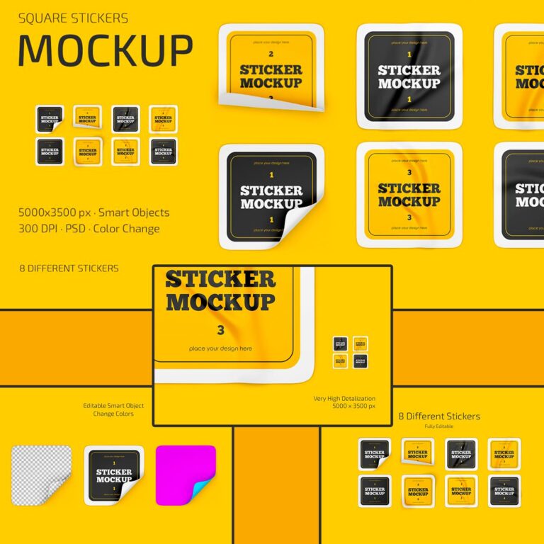 Rectangular Stickers Mockup Set | Master Bundles