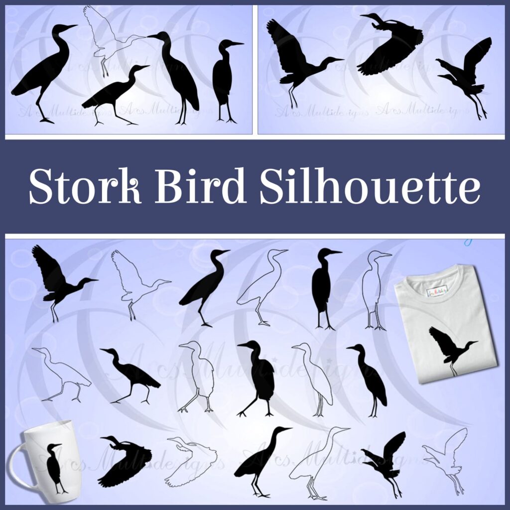 Stork Bird Silhouette SVG / Stork Outline Clipart | Master Bundles