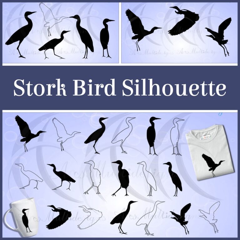 Stork Bird Silhouette SVG / Stork Outline Clipart | Master Bundles
