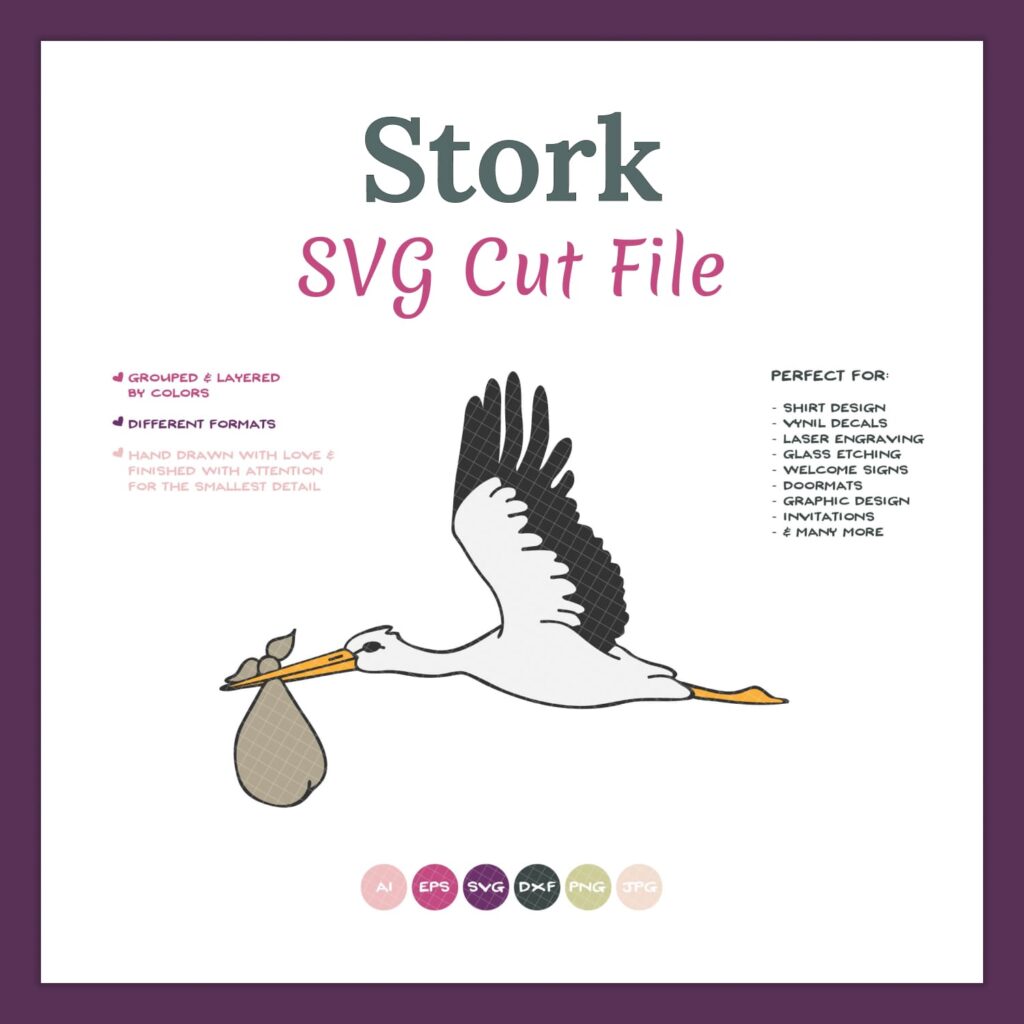 Stork SVG Cut File - New Born SVG Baby Announcement – MasterBundles