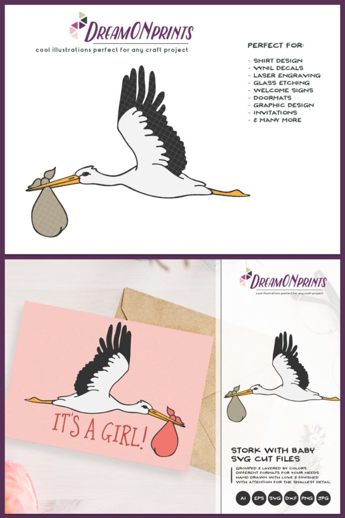 Stork SVG Cut File - New Born SVG Baby Announcement – MasterBundles