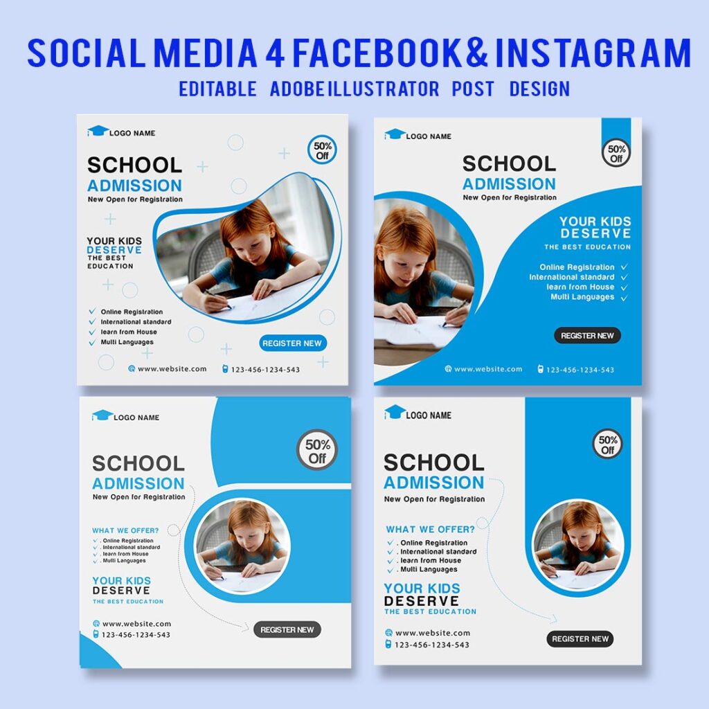 Social Media 4 Facebook & Instagram Editable Adobe illustrator post ...